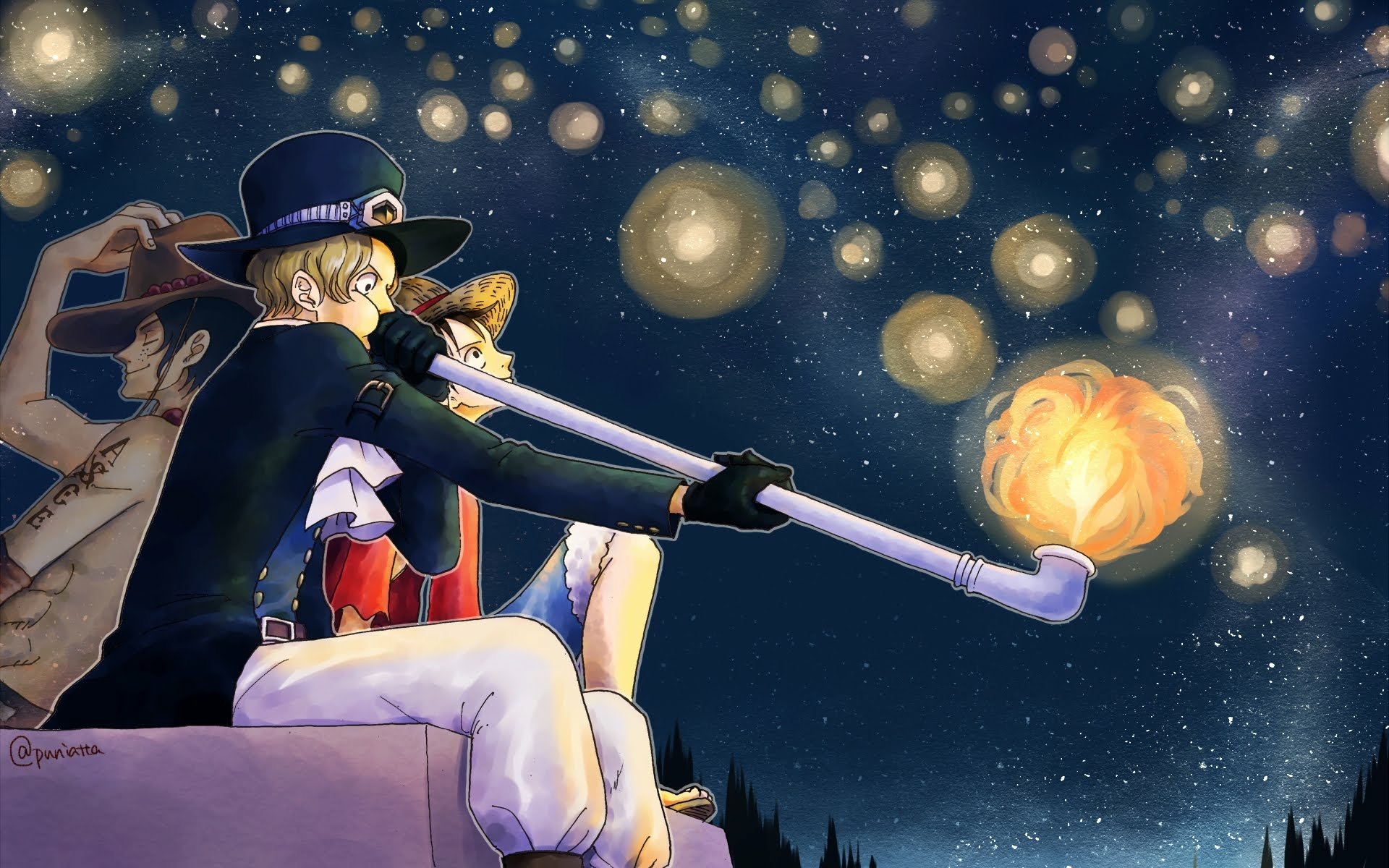 One Piece Brothers Under the Stars - HD Wallpaper