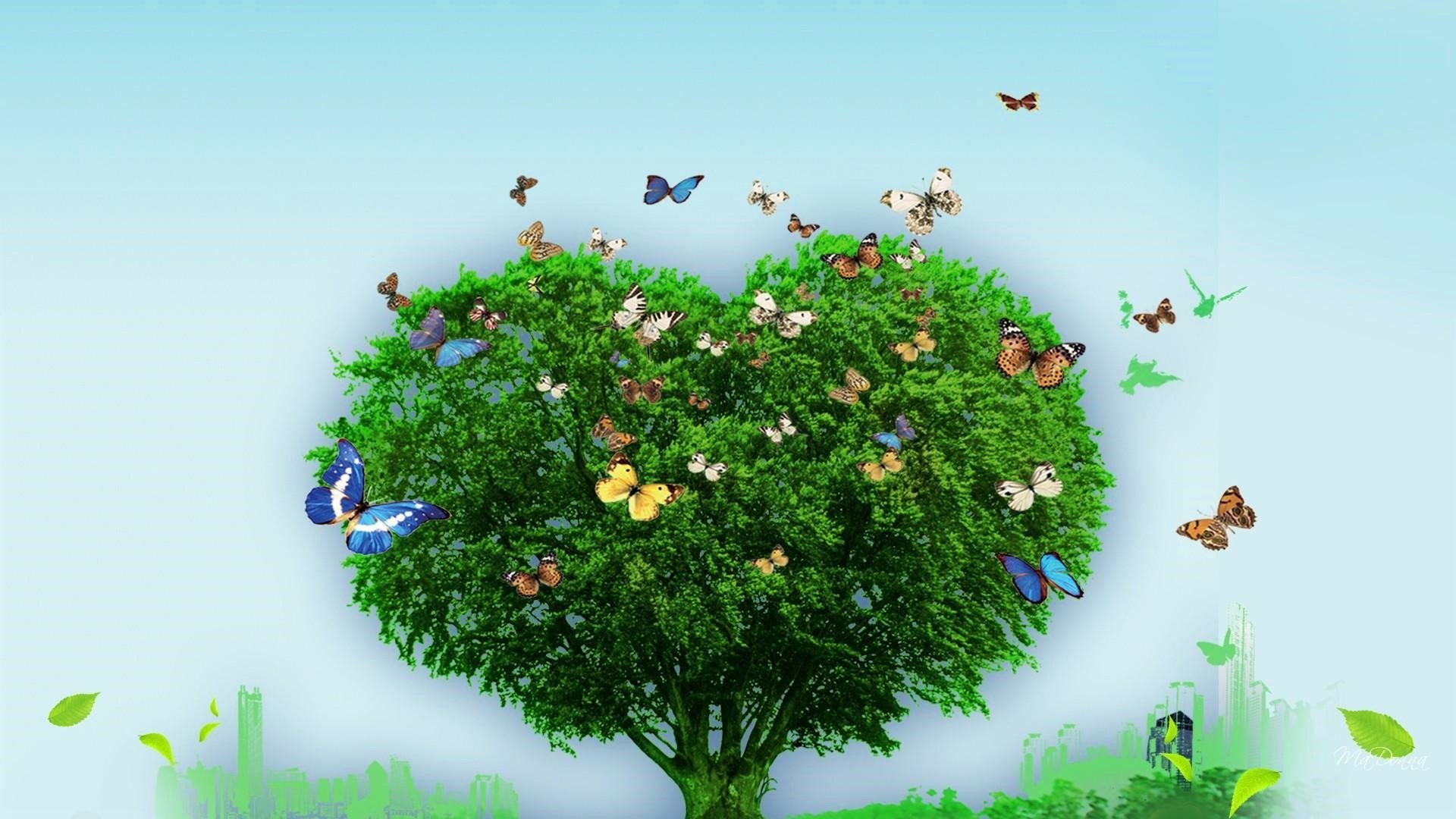 Download Heart-shaped Colorful Butterfly Artistic Tree HD Wallpaper by ...