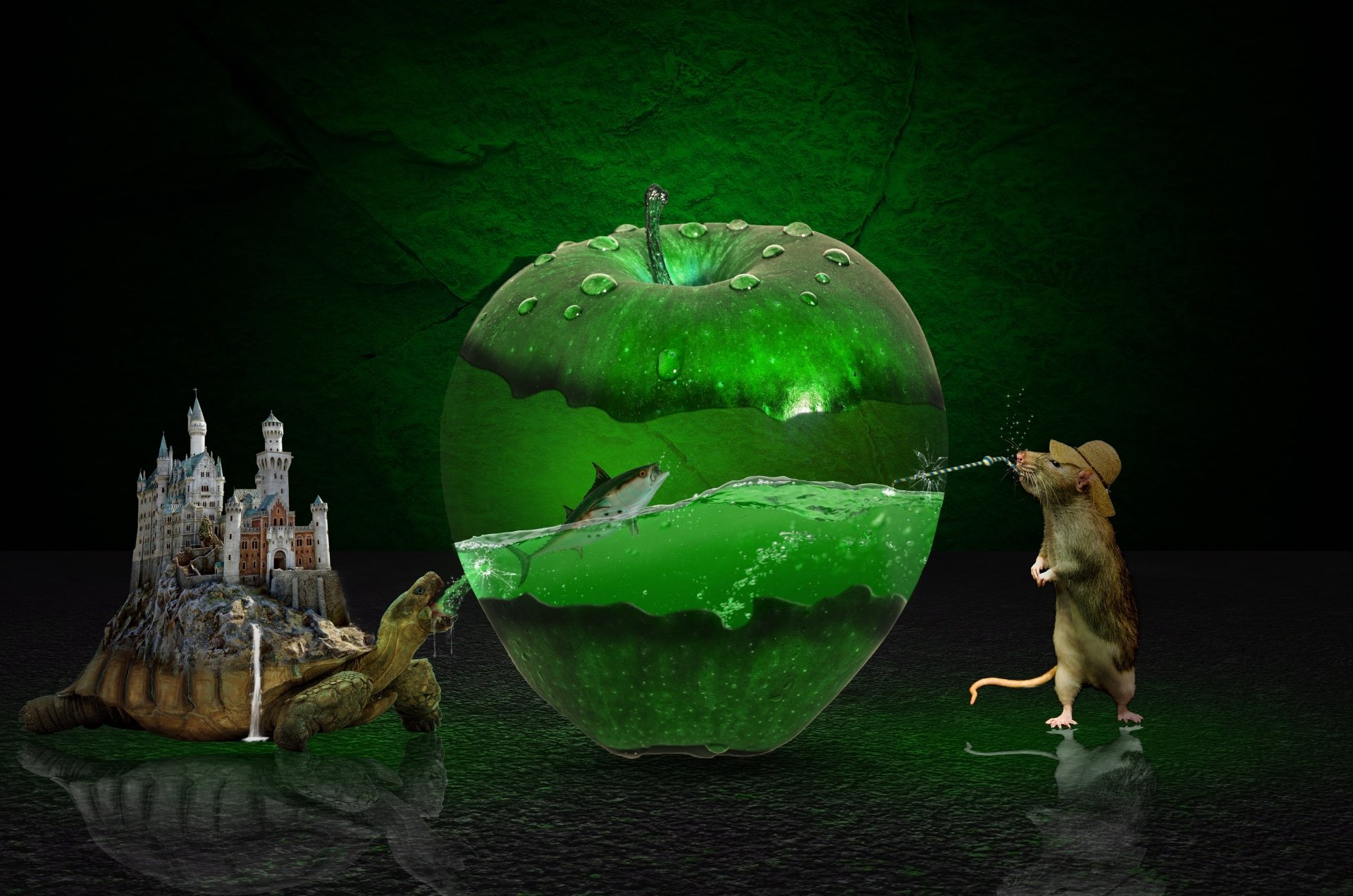 Enchanted Castle and Creatures: 4K Fantasy Apple World Wallpaper