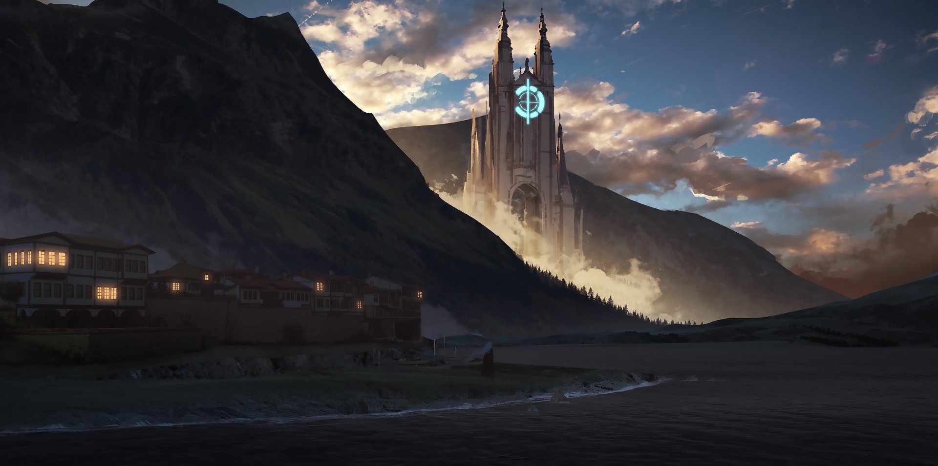 Enchanting Evening Castle - Anime Landscape HD Wallpaper by あすてろid