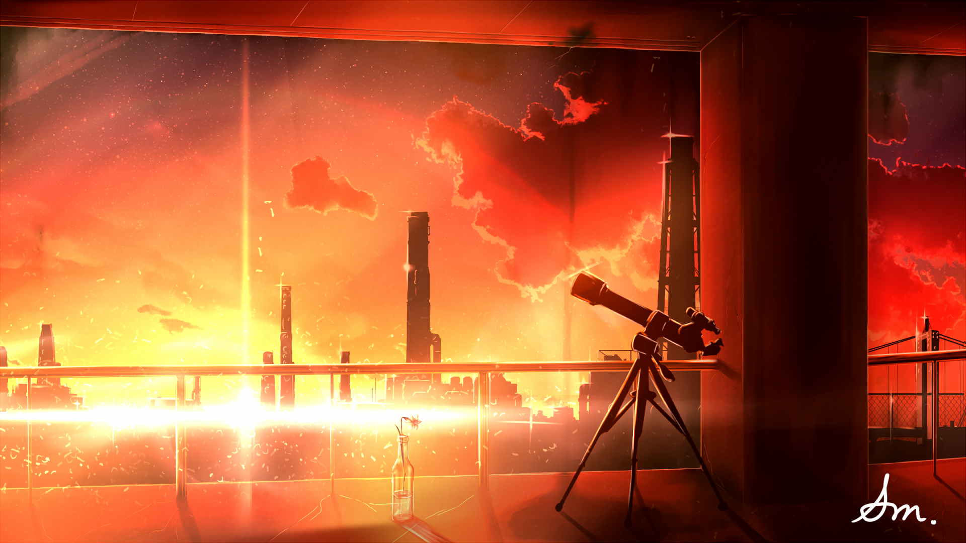 Anime Sunset Cityscape HD Wallpaper