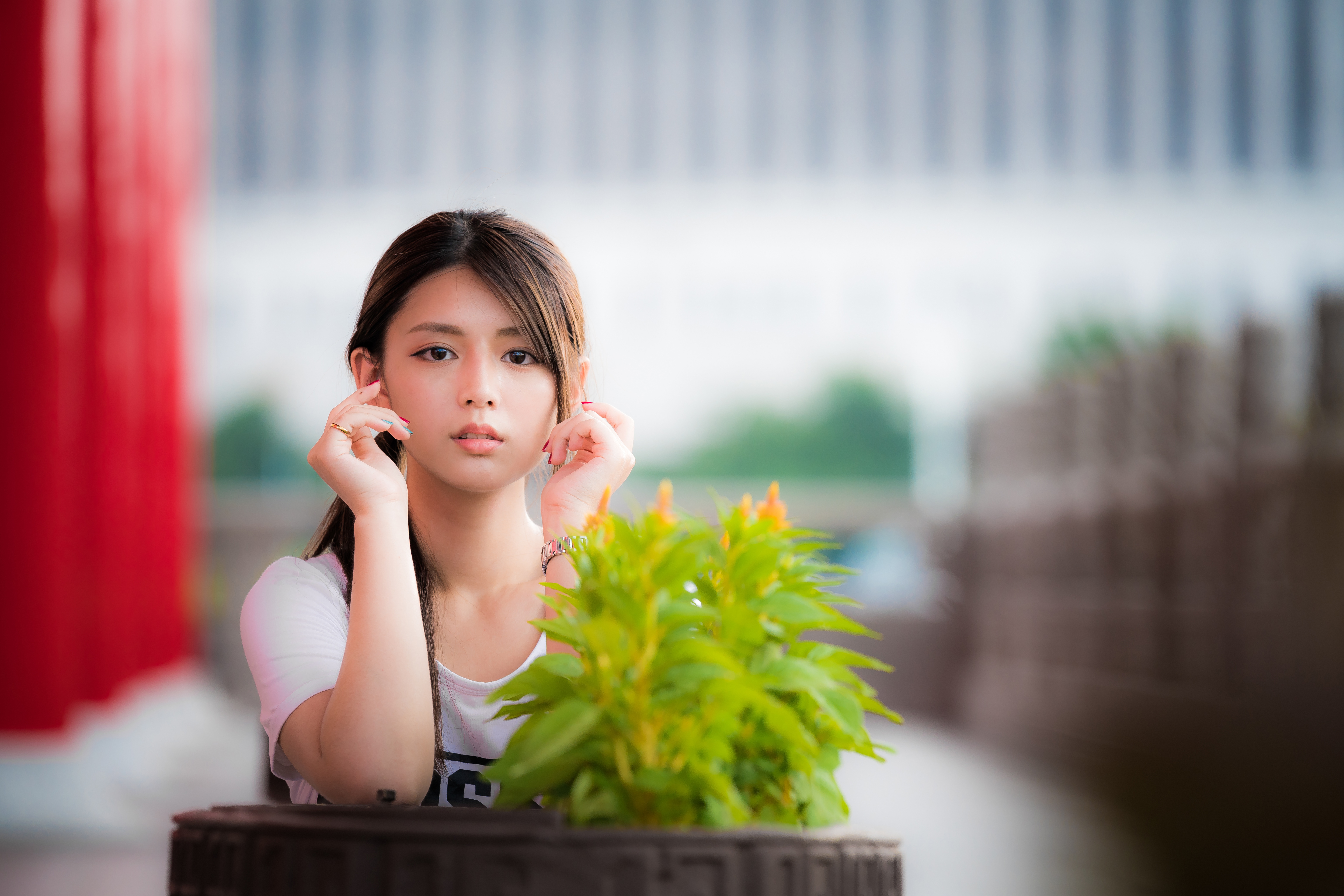 4K Ultra HD Portrait of Asian Brunette Woman with Brown Eyes in ...
