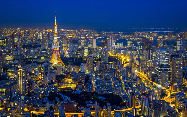 4K Ultra HD Tokyo Tower Night Cityscape Wallpaper