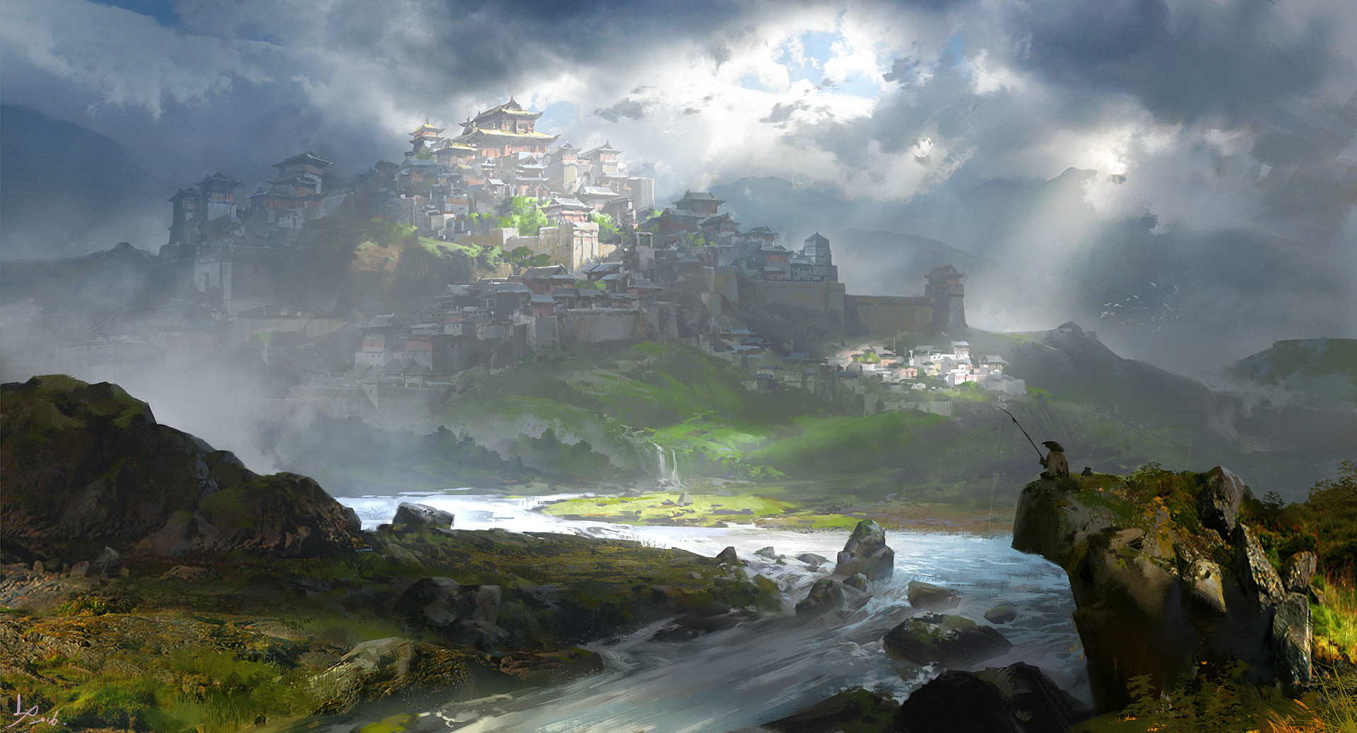 Download Sunlight Sky Cloud River Landscape Fantasy City Fantasy ...
