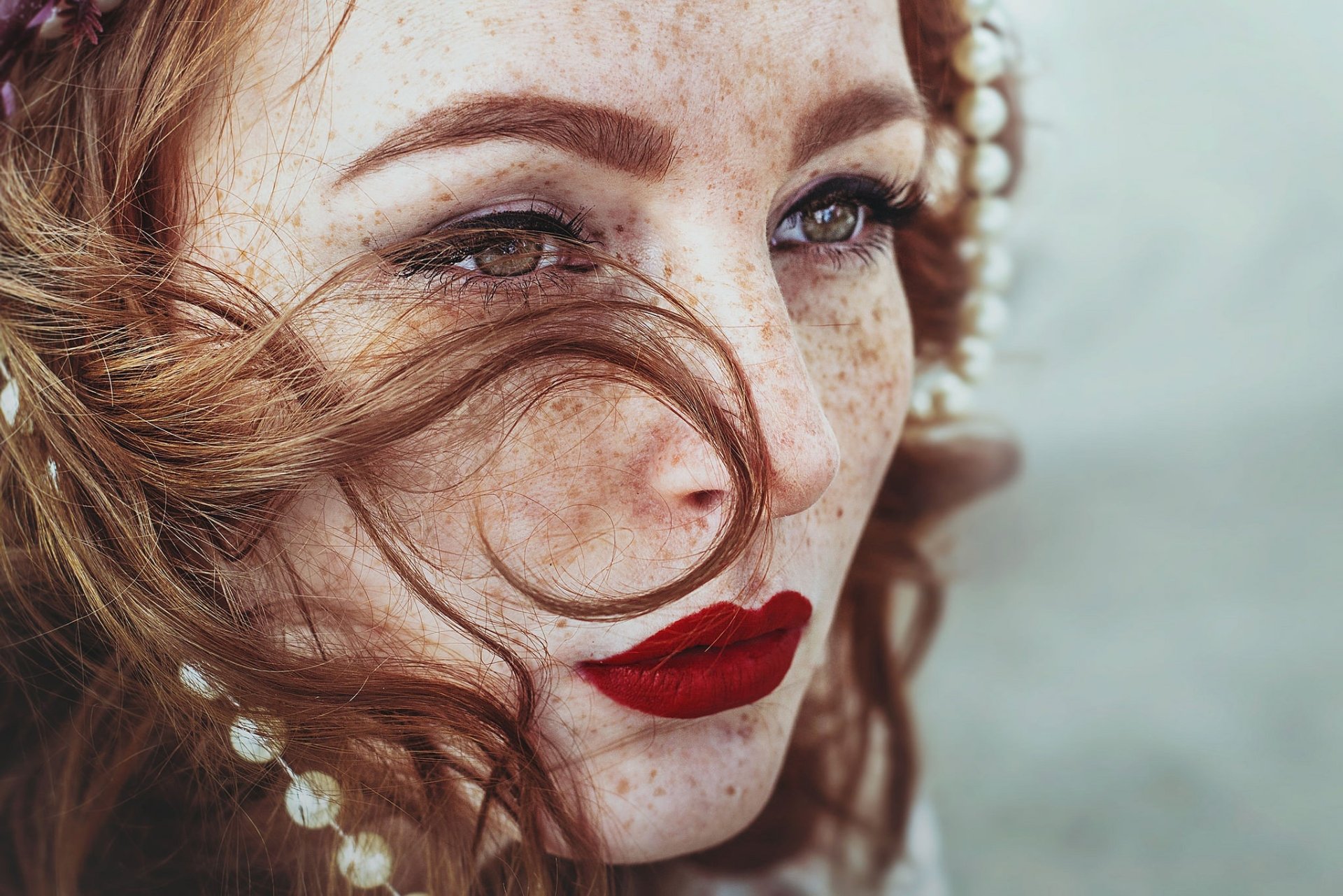 Radiant Redhead Beauty: Freckled Face with Bold Lipstick HD Wallpaper ...