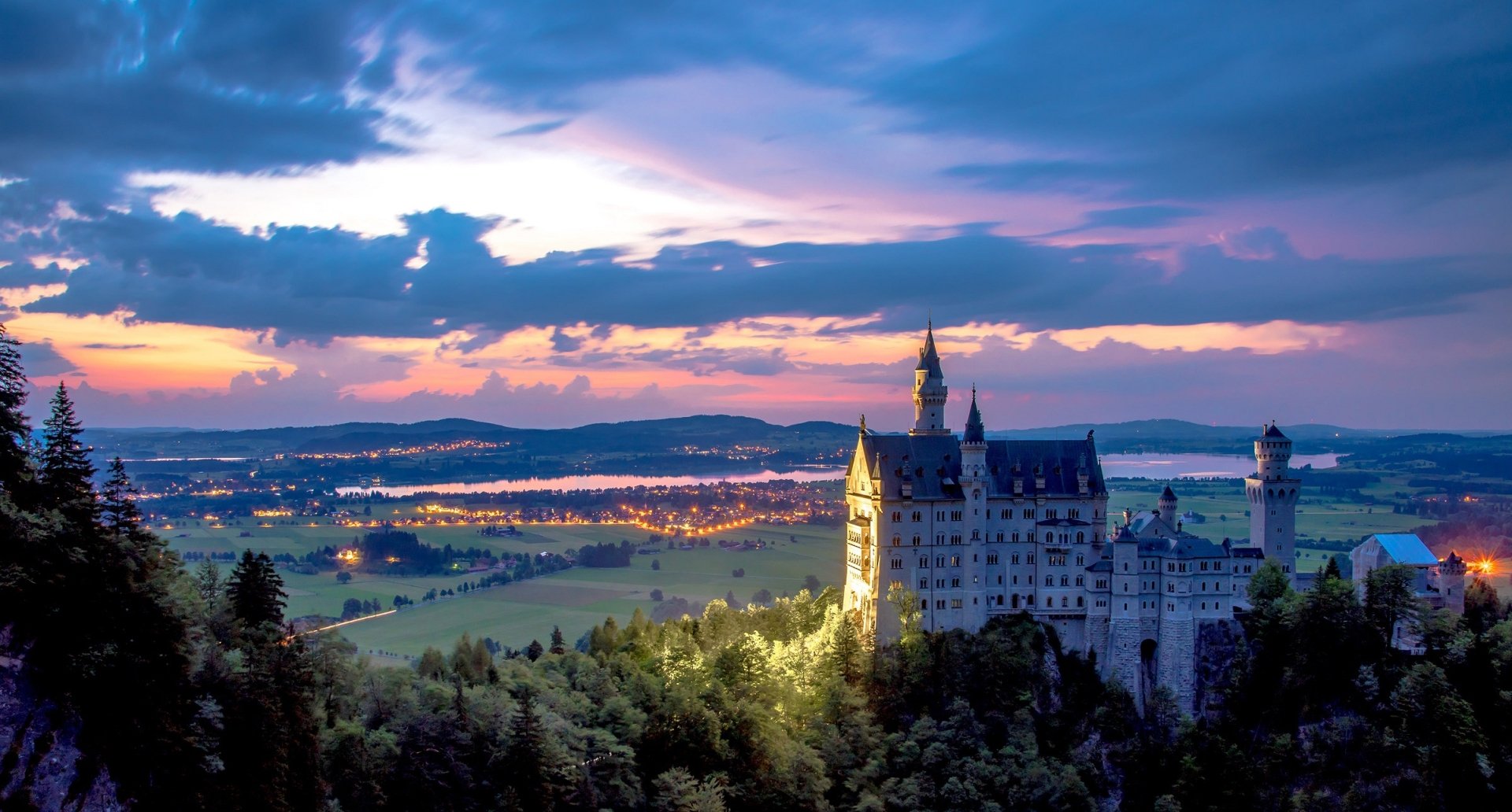 Neuschwanstein Castle - Bavarian Sunset Clouds over German Landscape (HD)