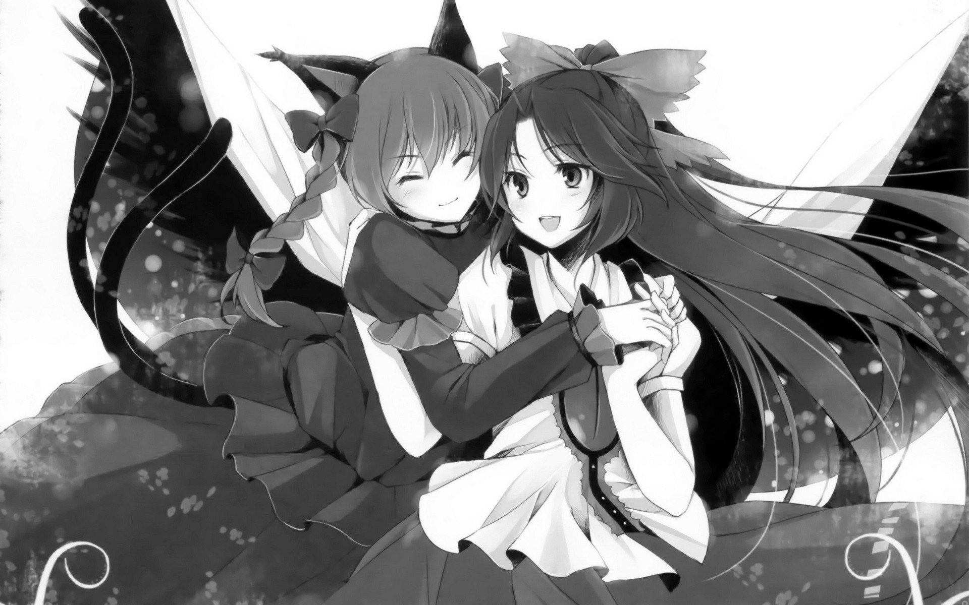 Download Rin Kaenbyou Utsuho Reiuji Monochrome Anime Touhou HD Wallpaper
