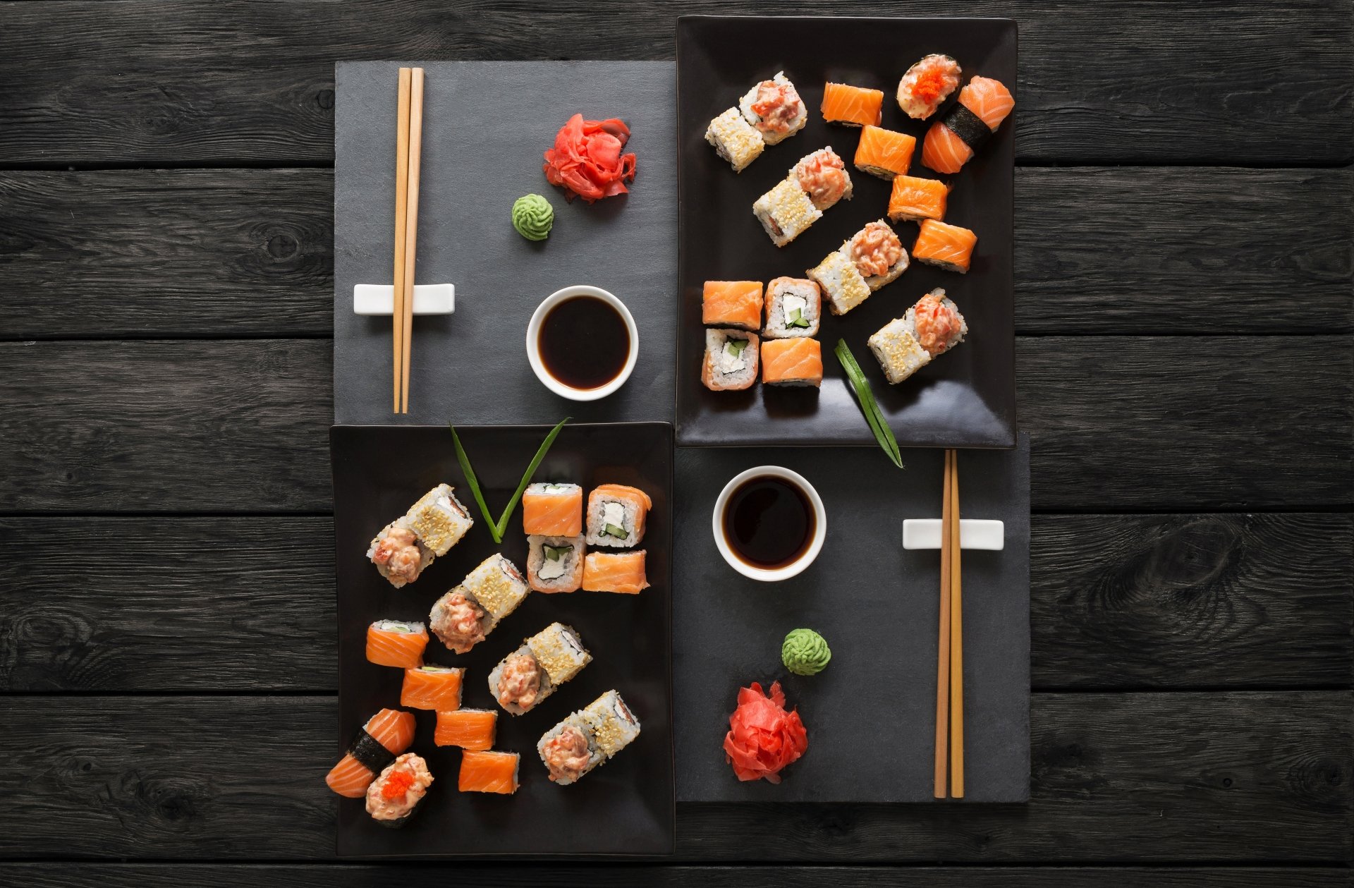 4K Ultra HD Sushi Art: Elegant Seafood Still Life on Dark Wood ...