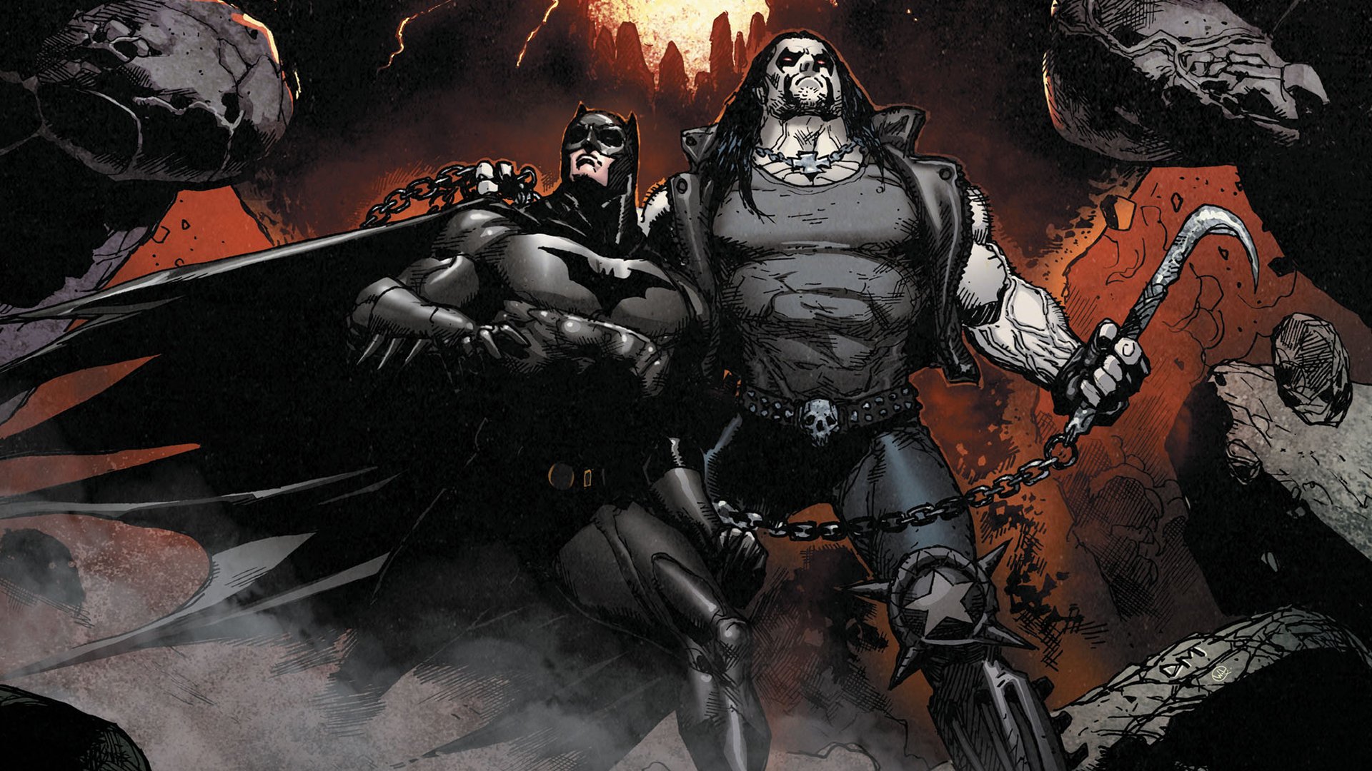 Epic HD Wallpaper: Lobo and Batman Unite in Dark Comic Battle