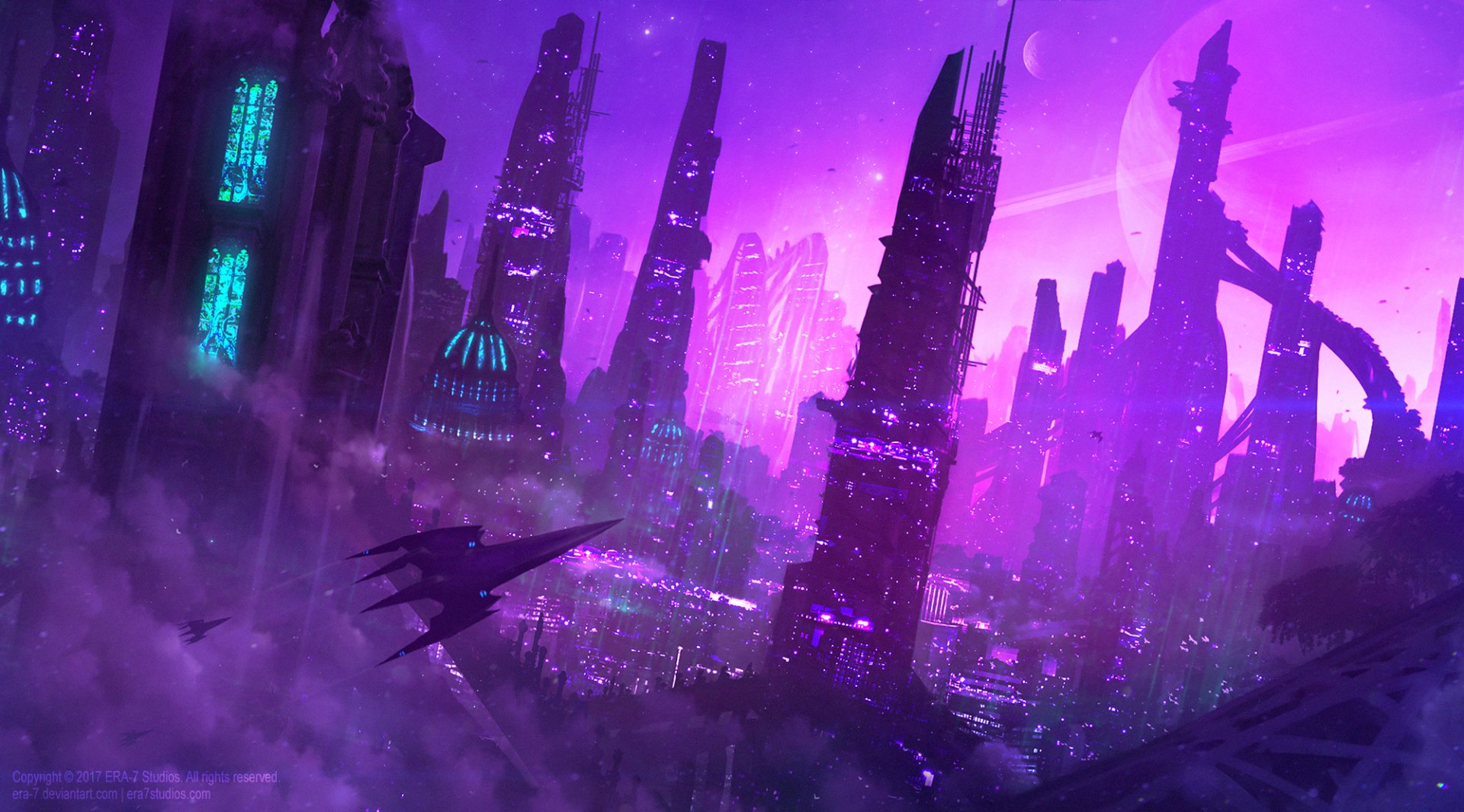 Sci-Fi Purple City HD Wallpaper by Yuliya Zabelina