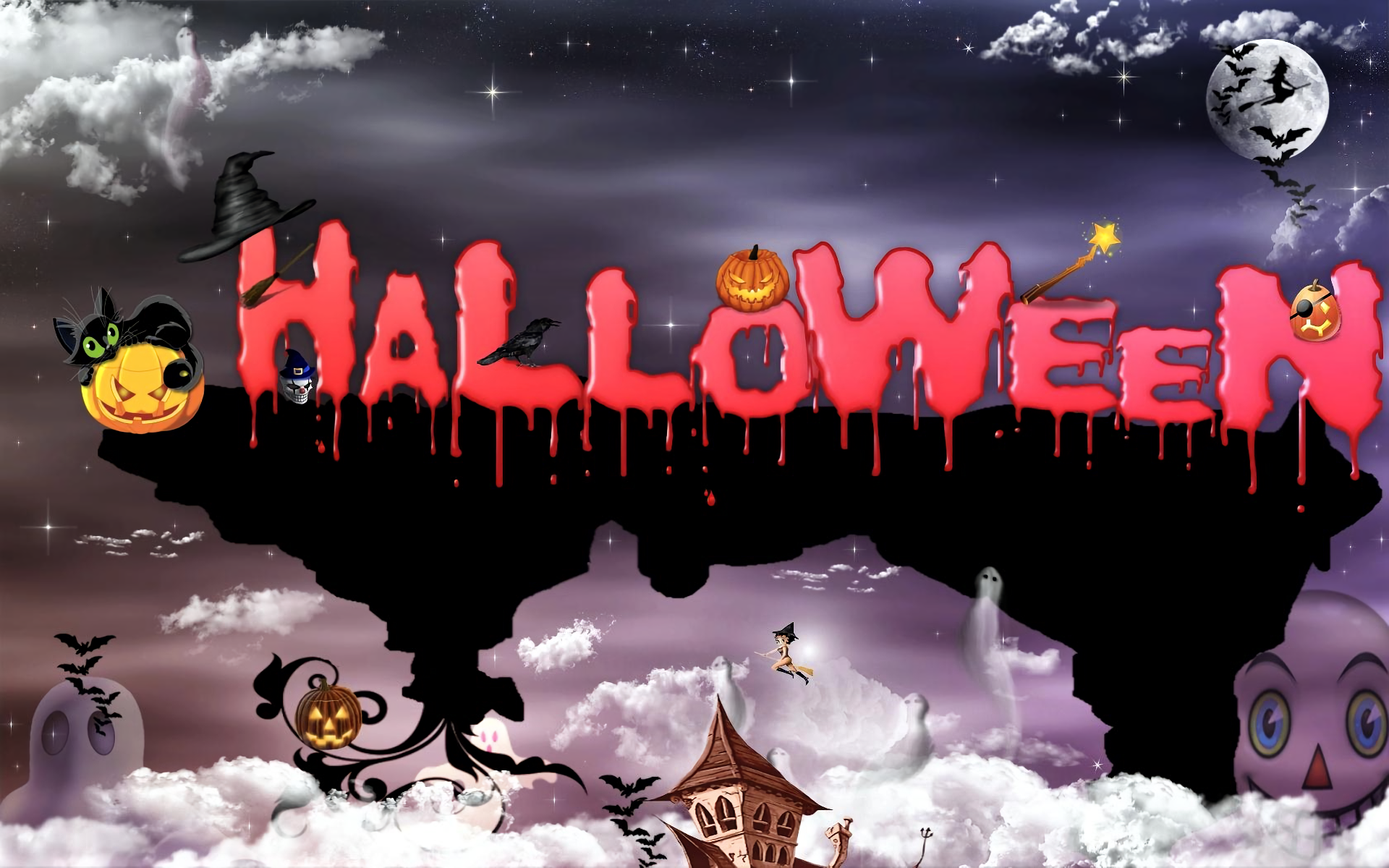 Spooky Halloween Night: Moonlit House, Jack-o'-Lanterns, Bats & Cats HD ...