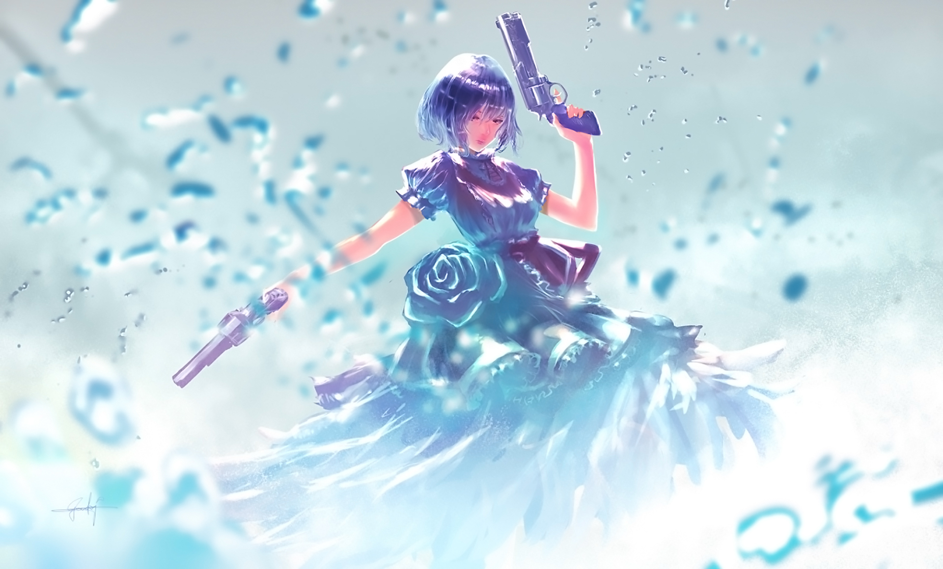 Download Water Short Hair Weapon Gun Pistol Dress Anime Original HD ...