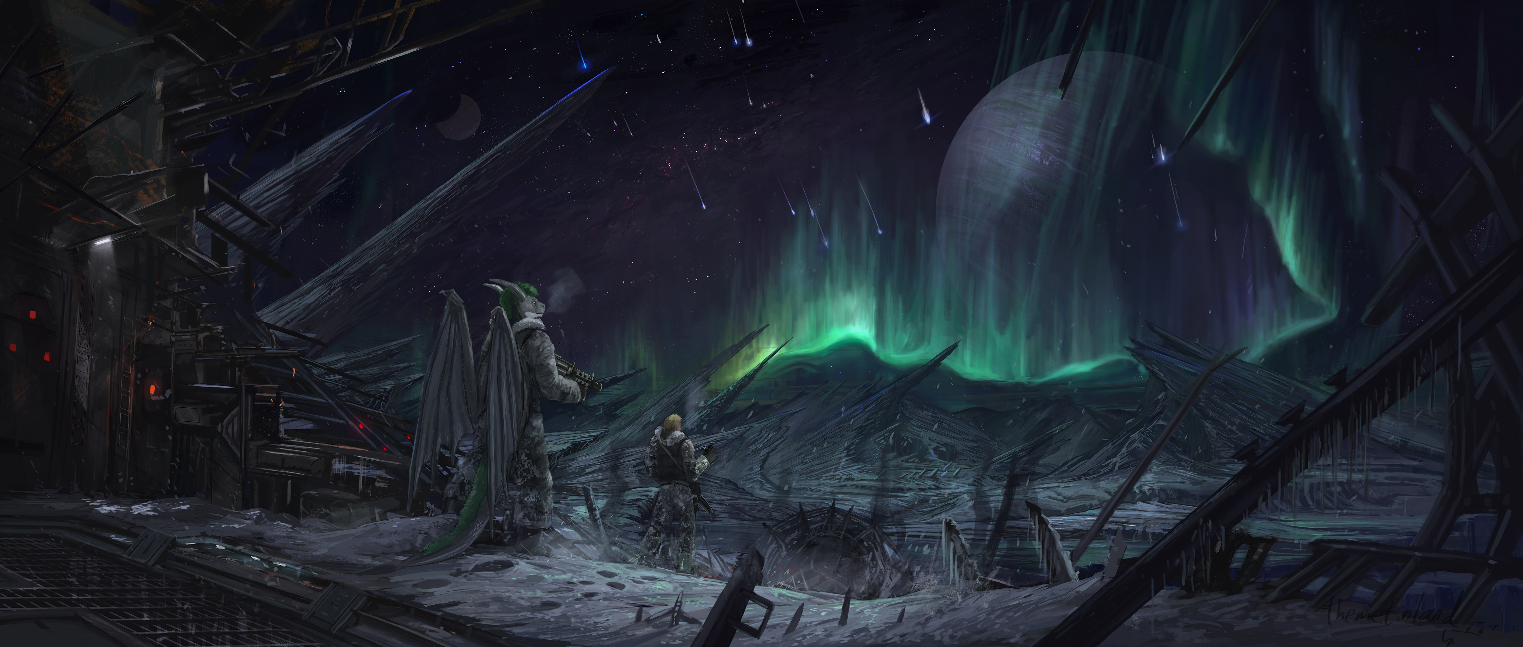 Download Creature Aurora Borealis Landscape Night Sci Fi Warrior HD ...