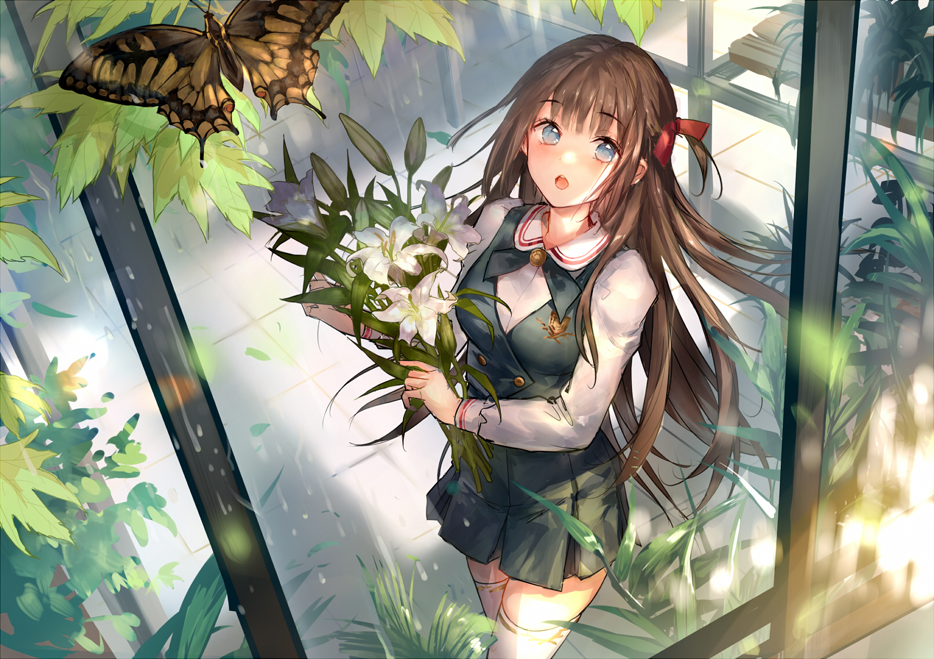 Original Anime Bloom: HD Wallpaper of a Girl in a Sunlit Greenhouse ...