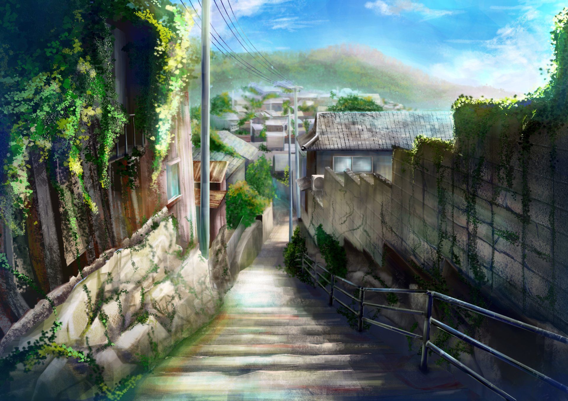 Serene Anime House Stairs – HD Wallpaper by ナノン | 2339x1654 | Wallpaper ...