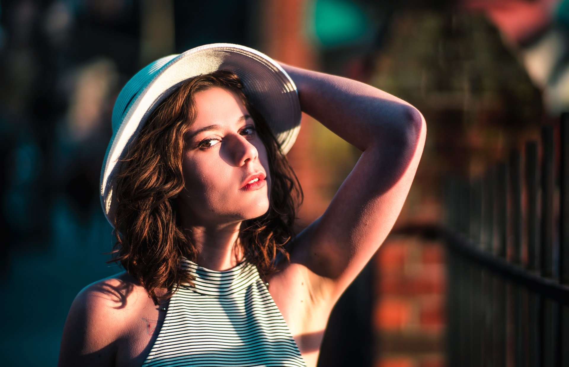 Download Depth Of Field Hat Brown Eyes Brunette Woman Model 4k Ultra HD ...