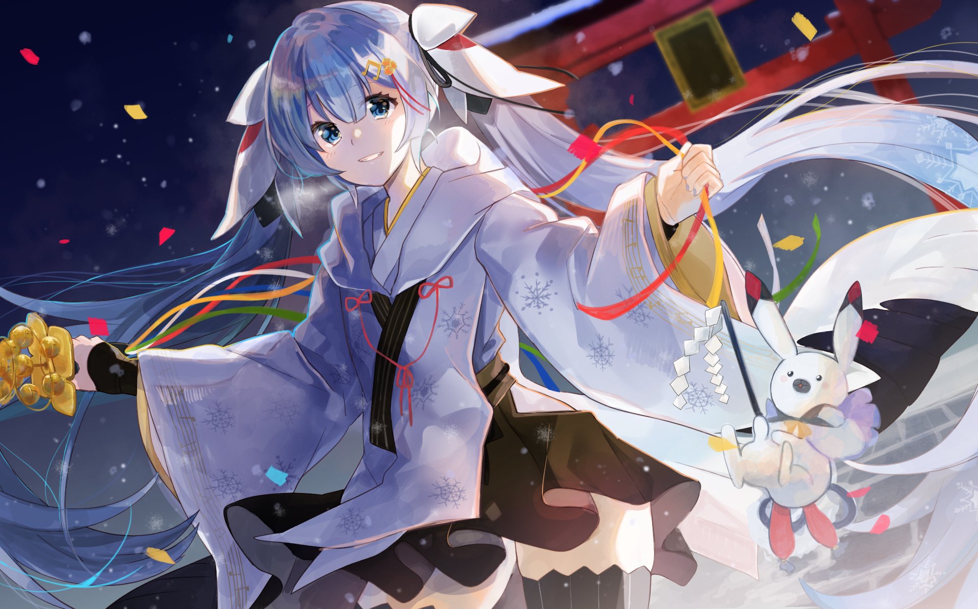 Hatsune Miku HD Wallpaper: A Vibrant Anime Vocaloid Scene by おむたつ/omutatsu