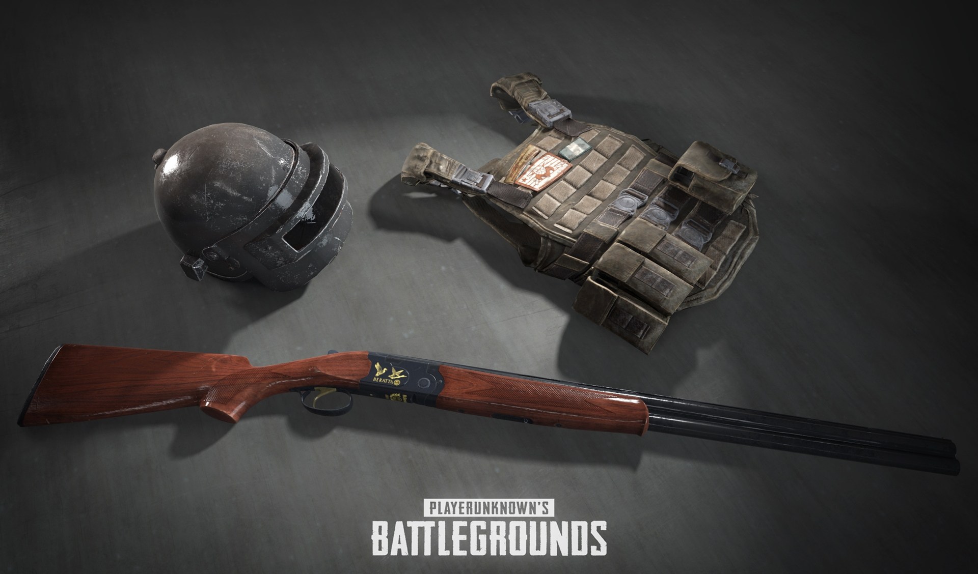 PUBG HD Gear: Helmet, Vest & Shotgun Wallpaper