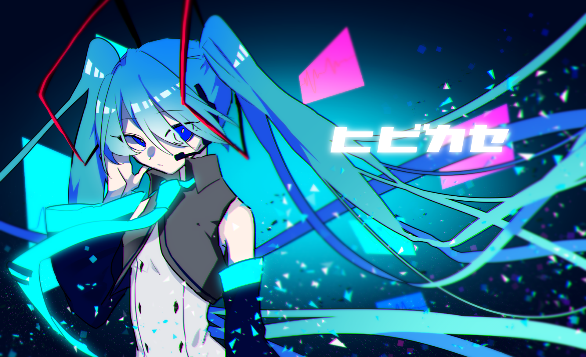 Neon Blue Hatsune Miku Vocaloid — HD Wallpaper by おまる太郎 | 2300x1400 ...