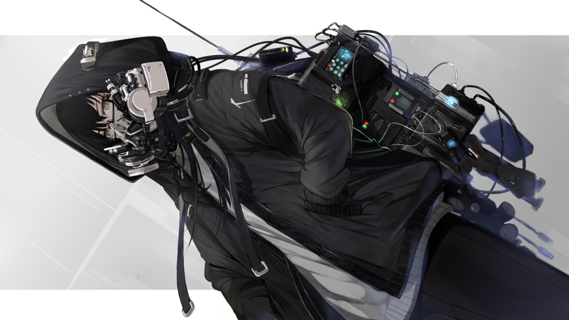 Cybernetic Anime Girl HD Wallpaper: Futuristic Tech Noir