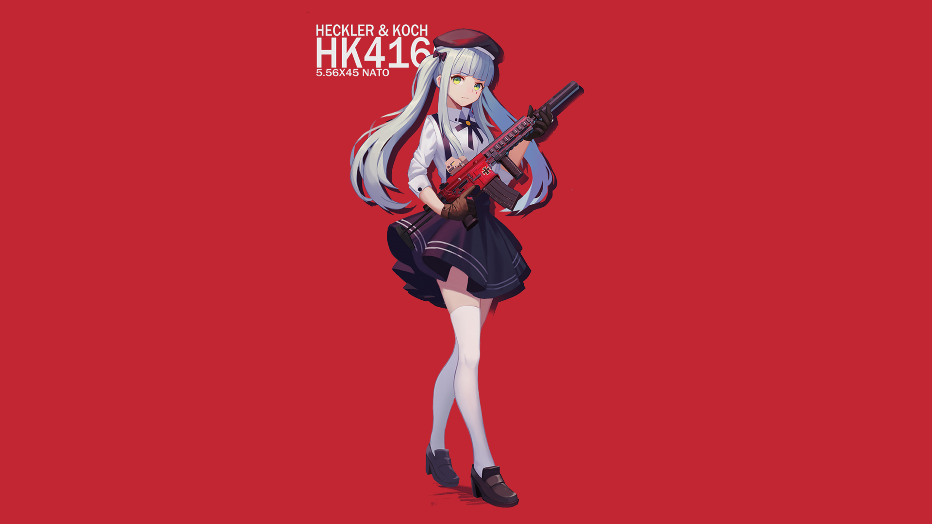 Girls Frontline HD: HK416 in Twin Tails with Green Eyes & Skirt