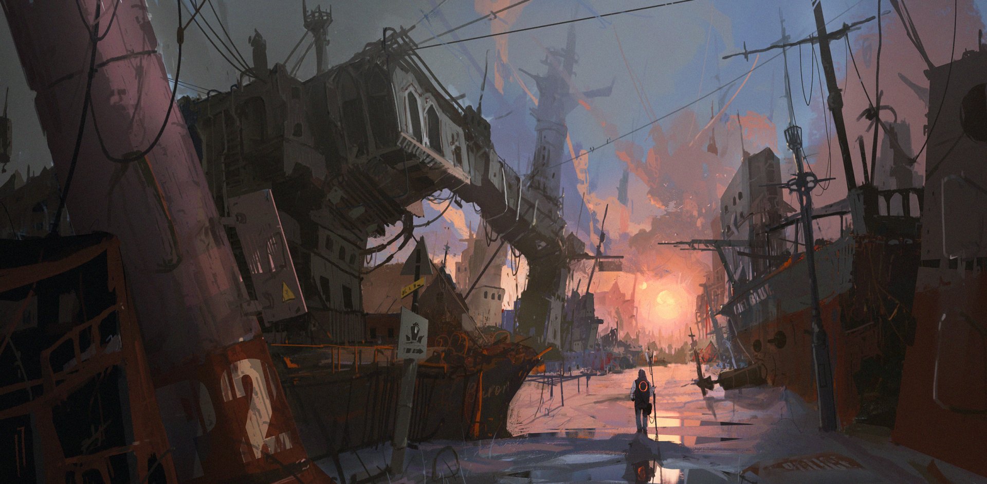 Post-Apocalyptic Sci-Fi Cityscape HD Wallpaper by Ismail Inceoglu