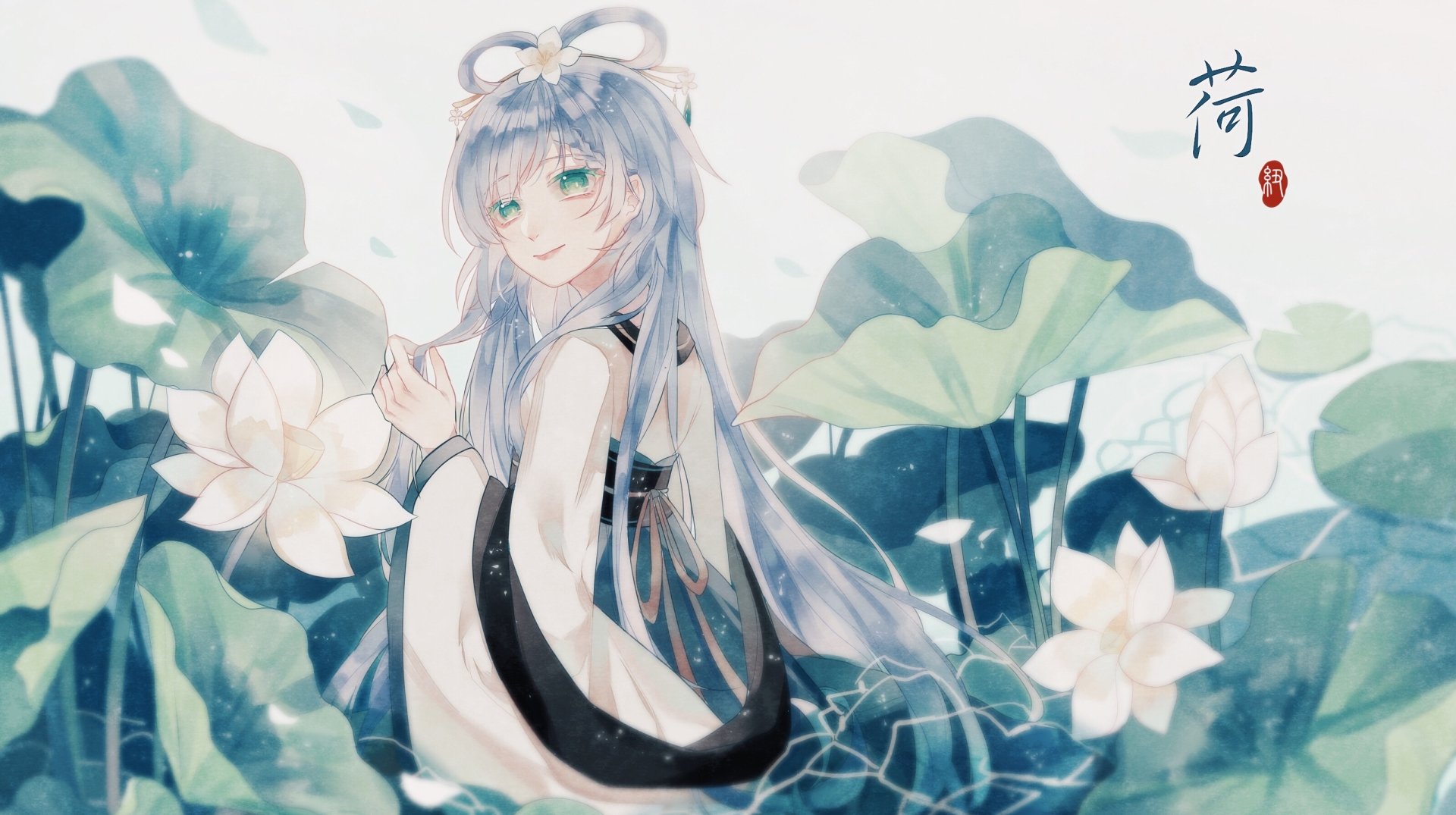 Luo Tianyi Vocaloid HD Anime Wallpaper: Serene Lotus Harmony by button