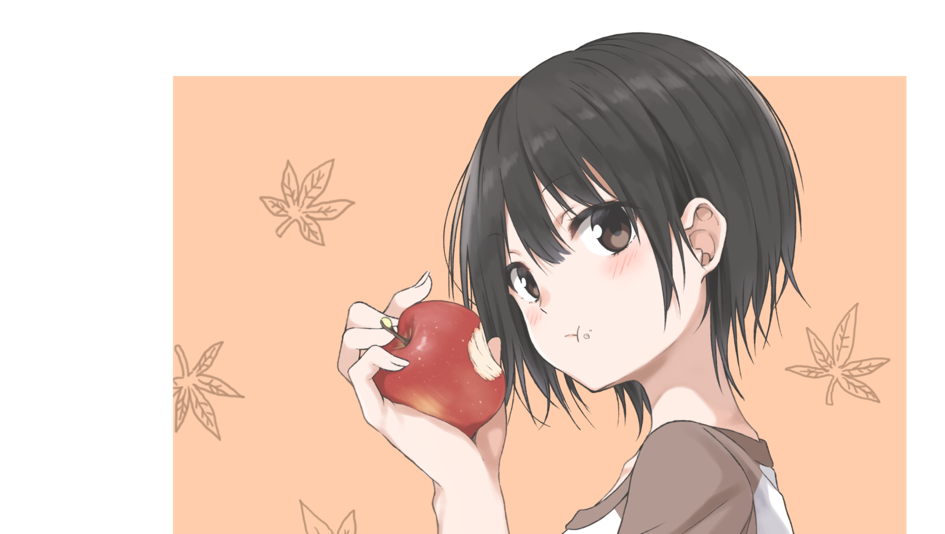 Original Anime Charm: Girl with Apple HD Wallpaper by あむ