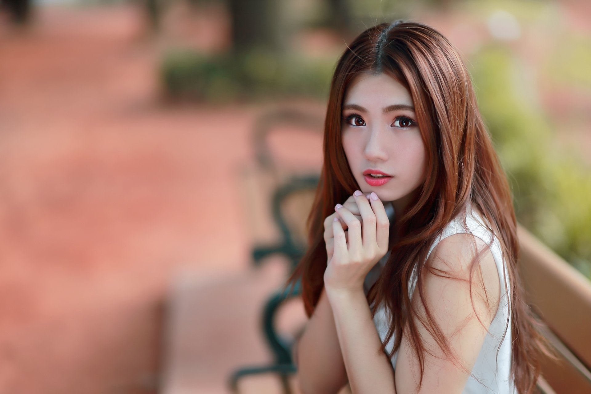 Download Lipstick Brown Eyes Long Hair Redhead Depth Of Field Model