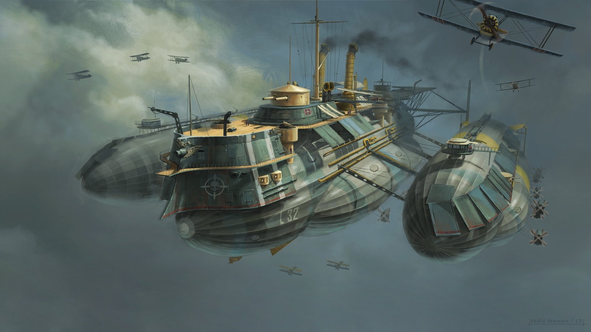 Steampunk Aircraft Wallpaper HD Wallpaper: Man Ride On Mechanical