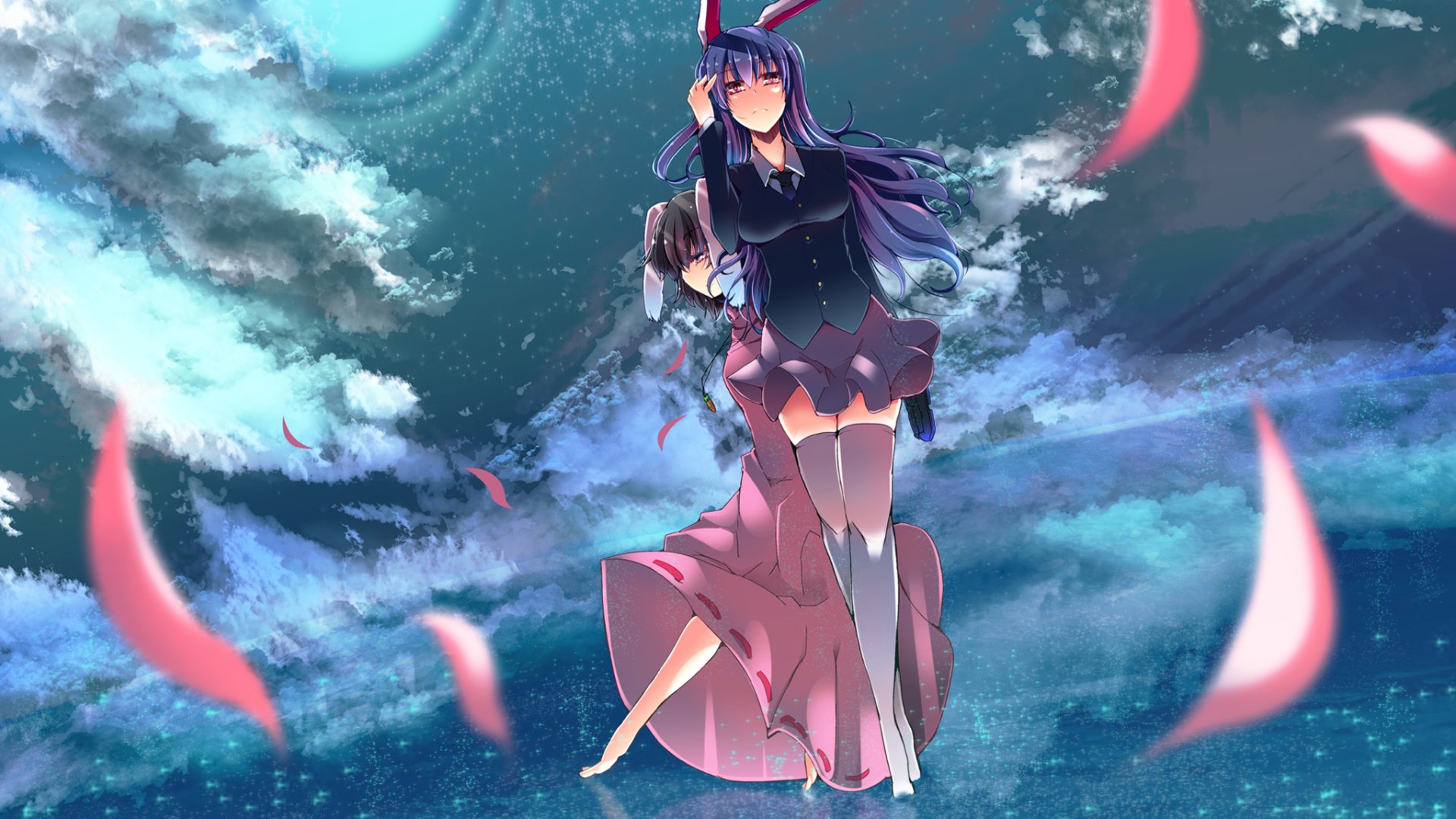 Touhou's Reisen & Tewi HD Anime Wallpaper: Moonlit Rabbit Sisters