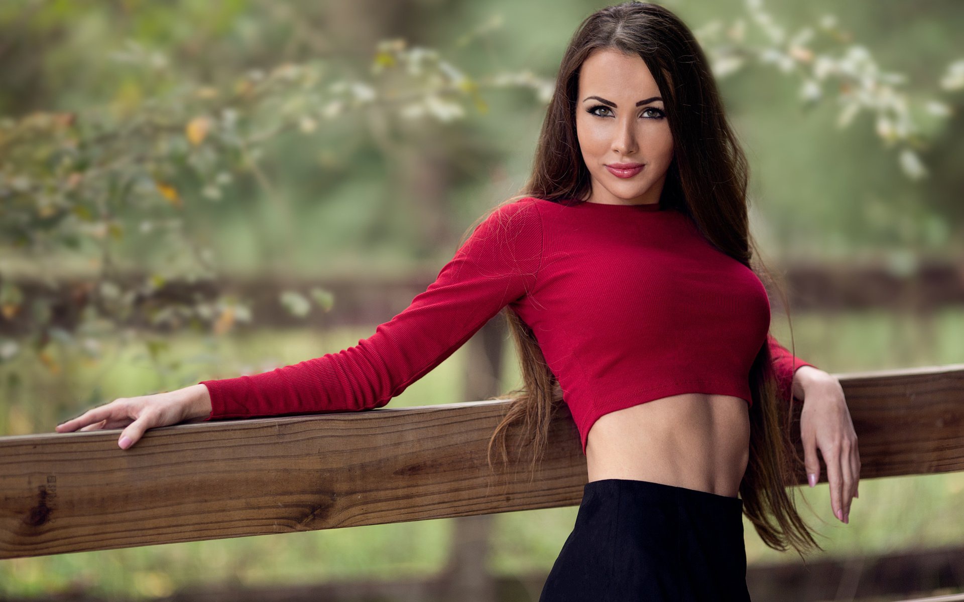 Download Brunette Long Hair Smile Depth Of Field Woman Model Hd Wallpaper