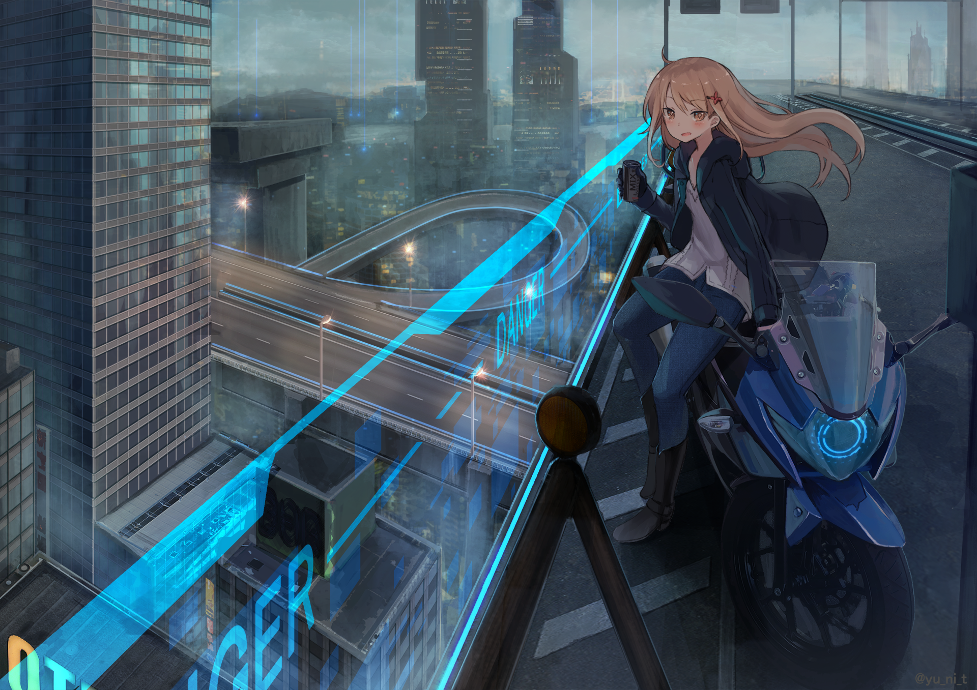 Blonde Anime Biker in the City - HD Wallpaper by ゆーにっと